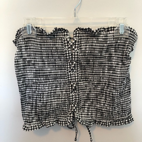 Express | Tops | Gingham Lace Up Tube Top | Poshmark